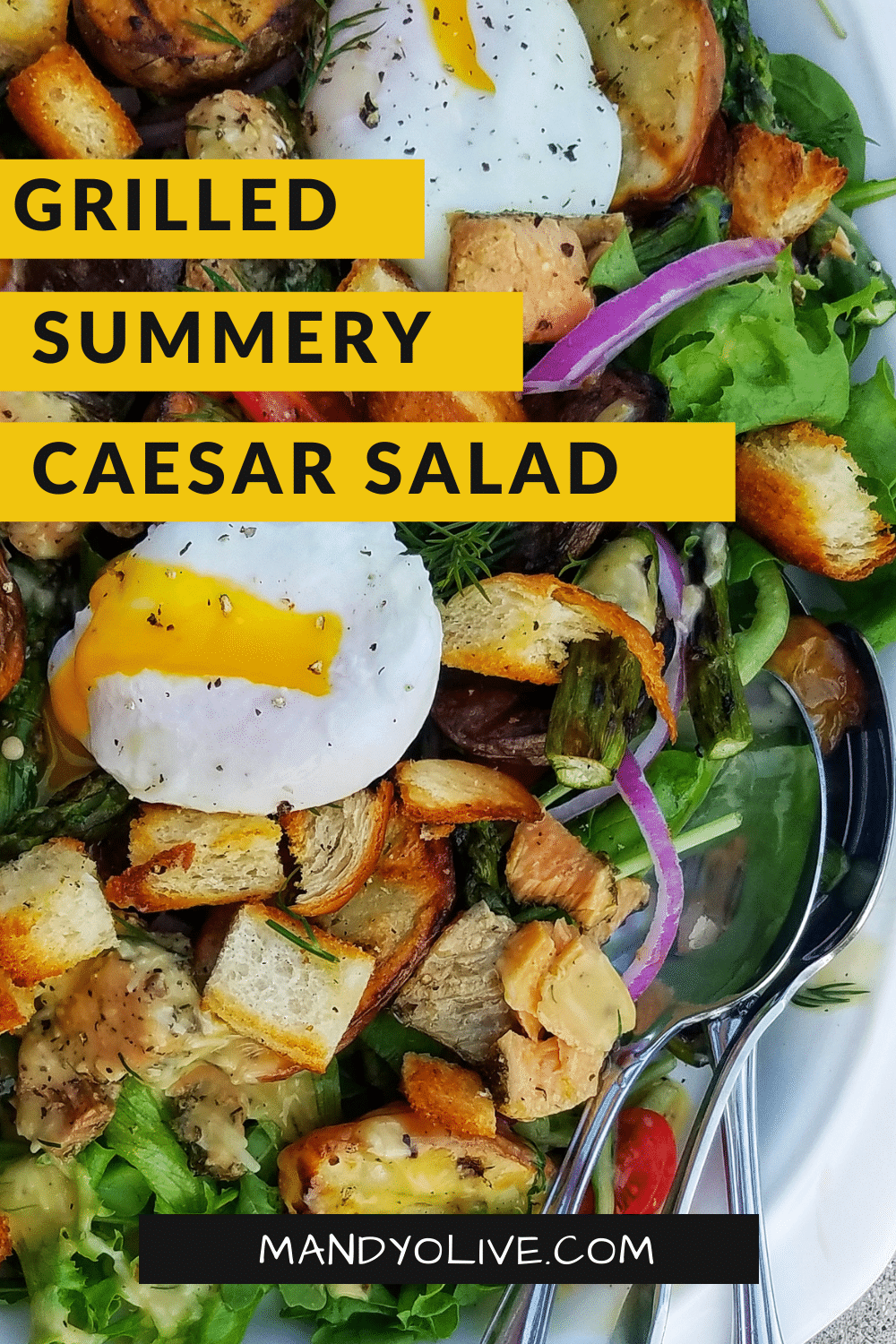 Summer Caesar Salad with Trout, Grilled Asparagus and Potatoes